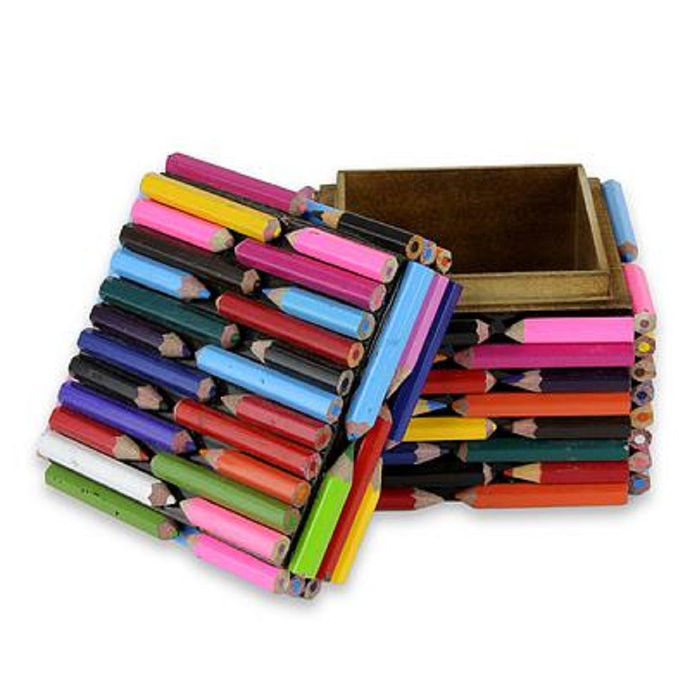 Beautiful Colourful Box (square size) made out of waste colour pencils ...