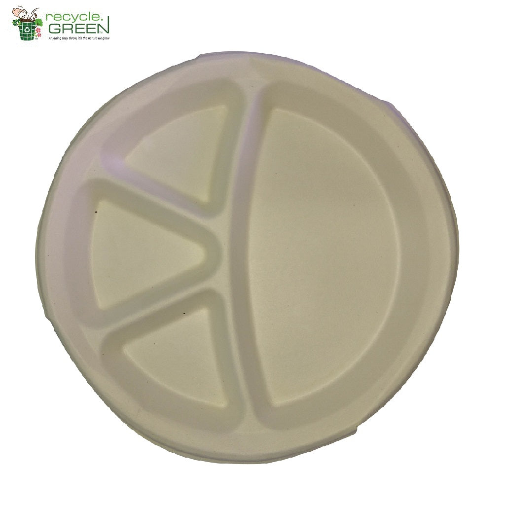 Biodegradable Compostable Sugarcane Bagasse Round Plate with 4 compart ...